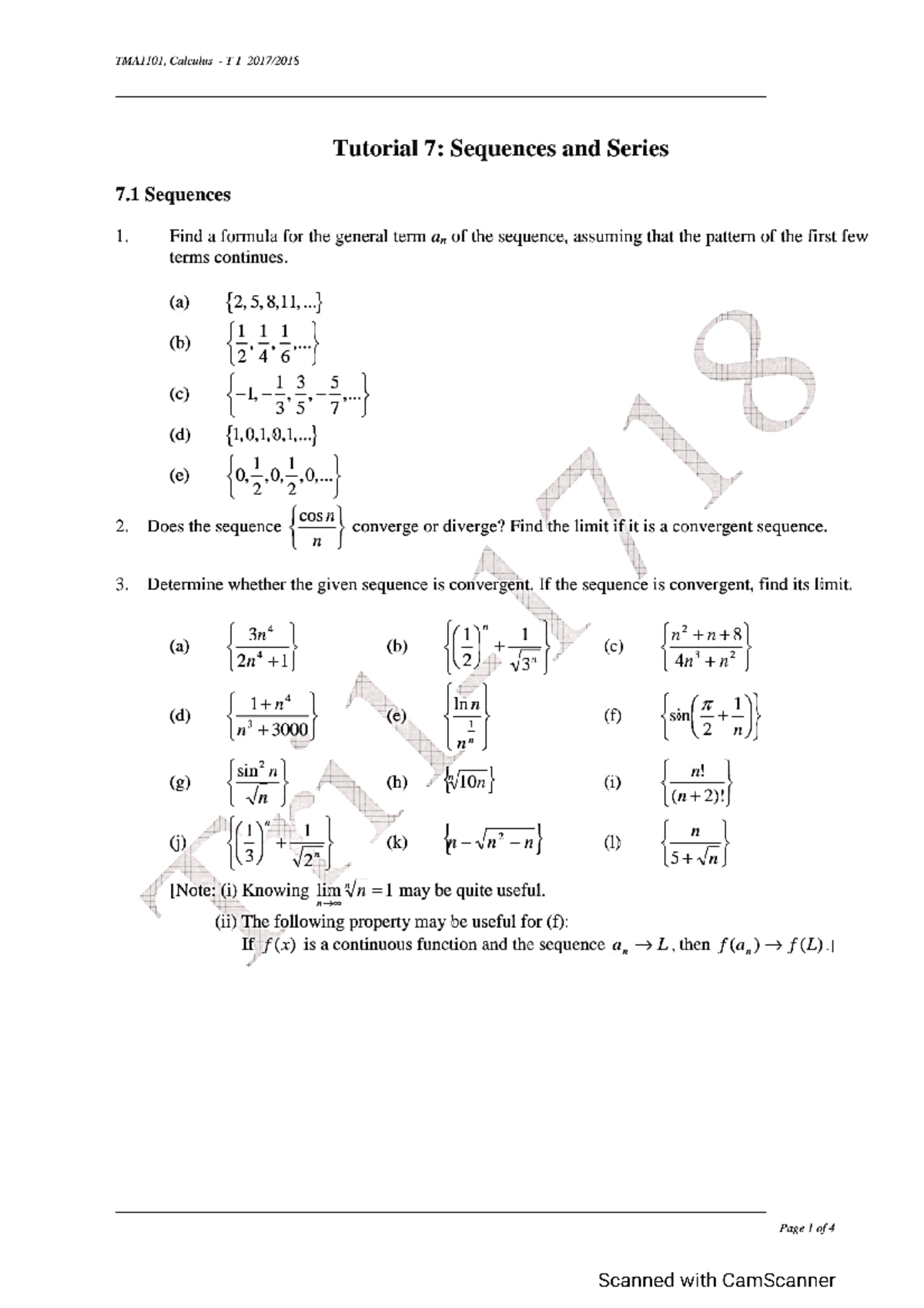 CMA6114 Tutorial 07 - Sequences and Series - Calculus - Studocu