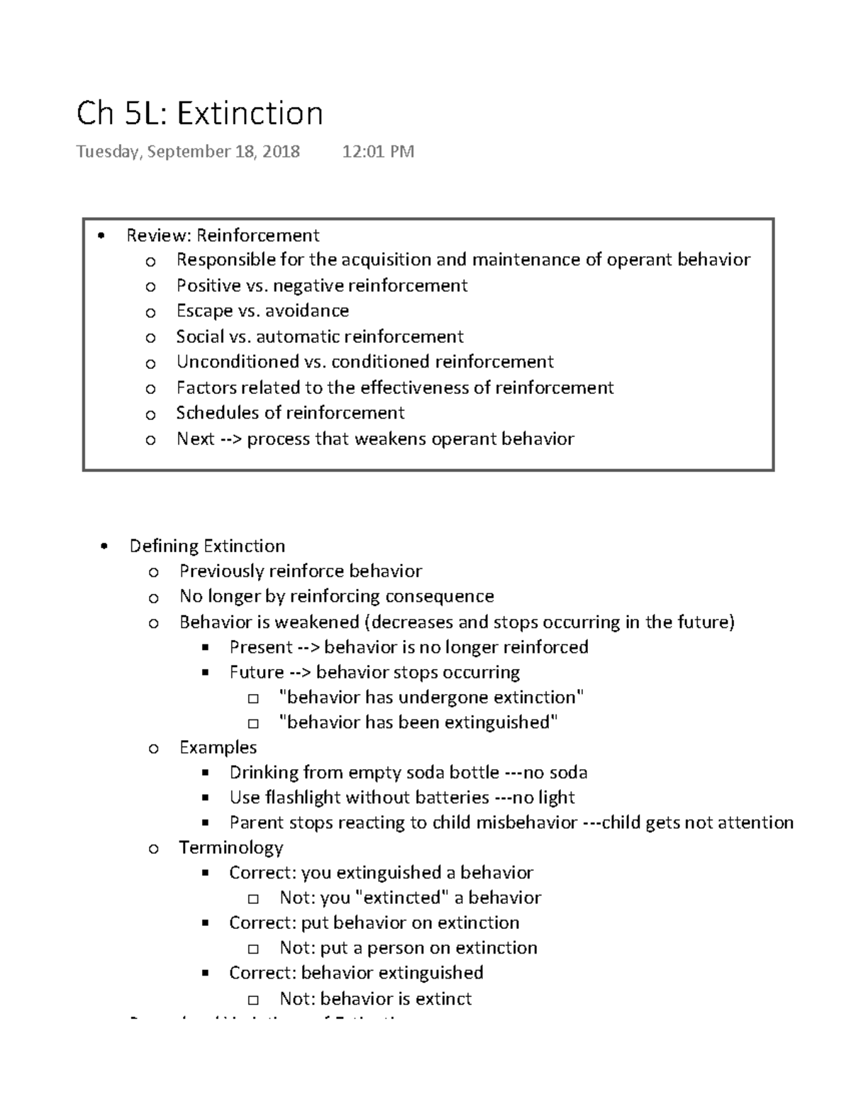 Ch 5L Extinction - Lecture notes 5 - Ch 5L: Extinction Tuesday ...