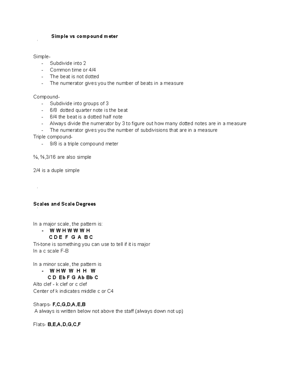Music Theory Notes revised - Simple vs compound meter Simple- Subdivide ...
