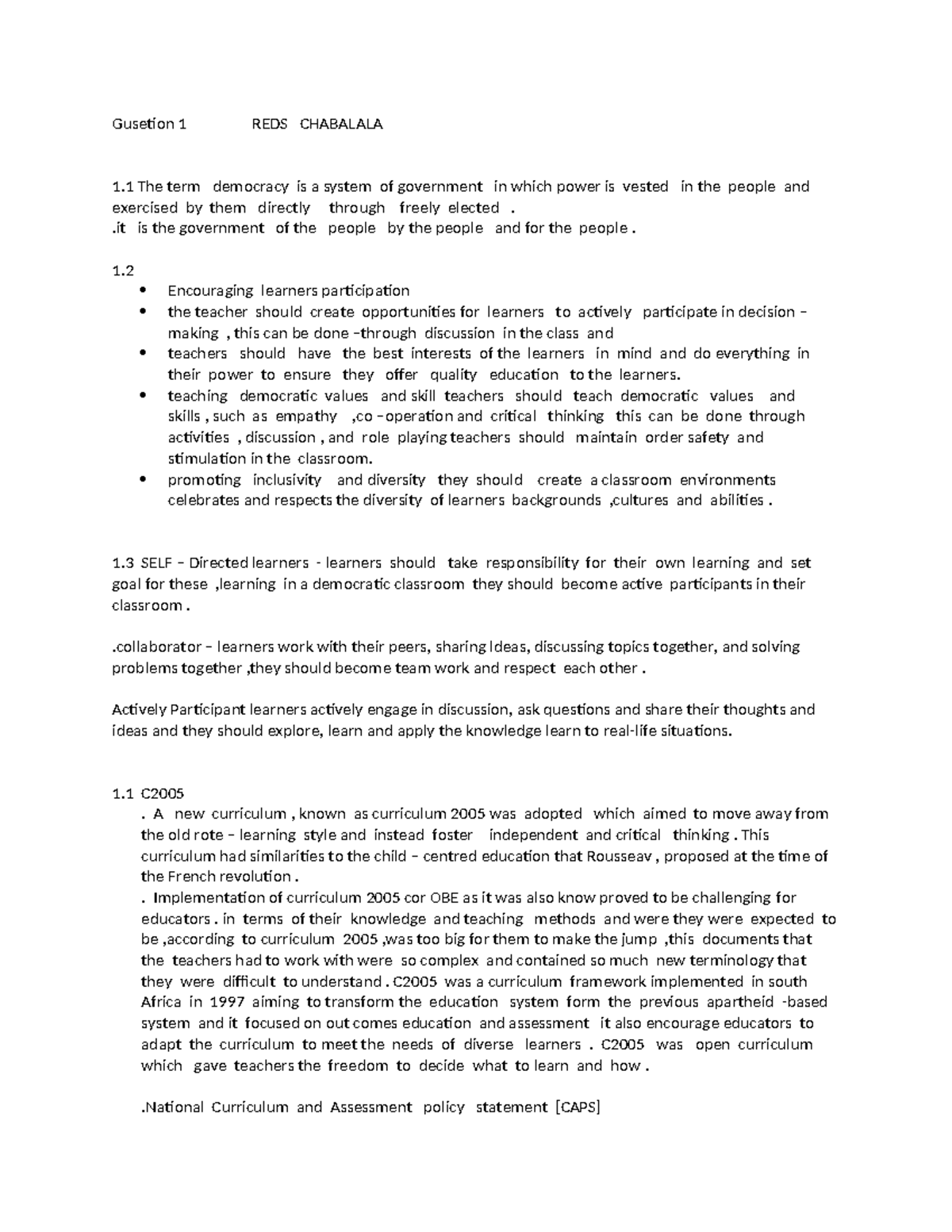 Qusetion 1 REDS Chabalala - Gusetion 1 REDS CHABALALA 1 The term ...