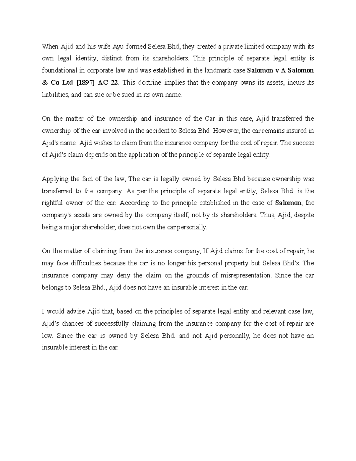 Q2(b) SLE - Tuts madam emma - When Ajid and his wife Ayu formed Selesa ...