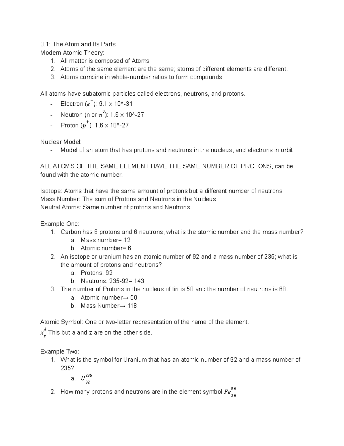 Chapter 3 Notes - 3: The Atom and Its Parts Modern Atomic Theory: 1 ...