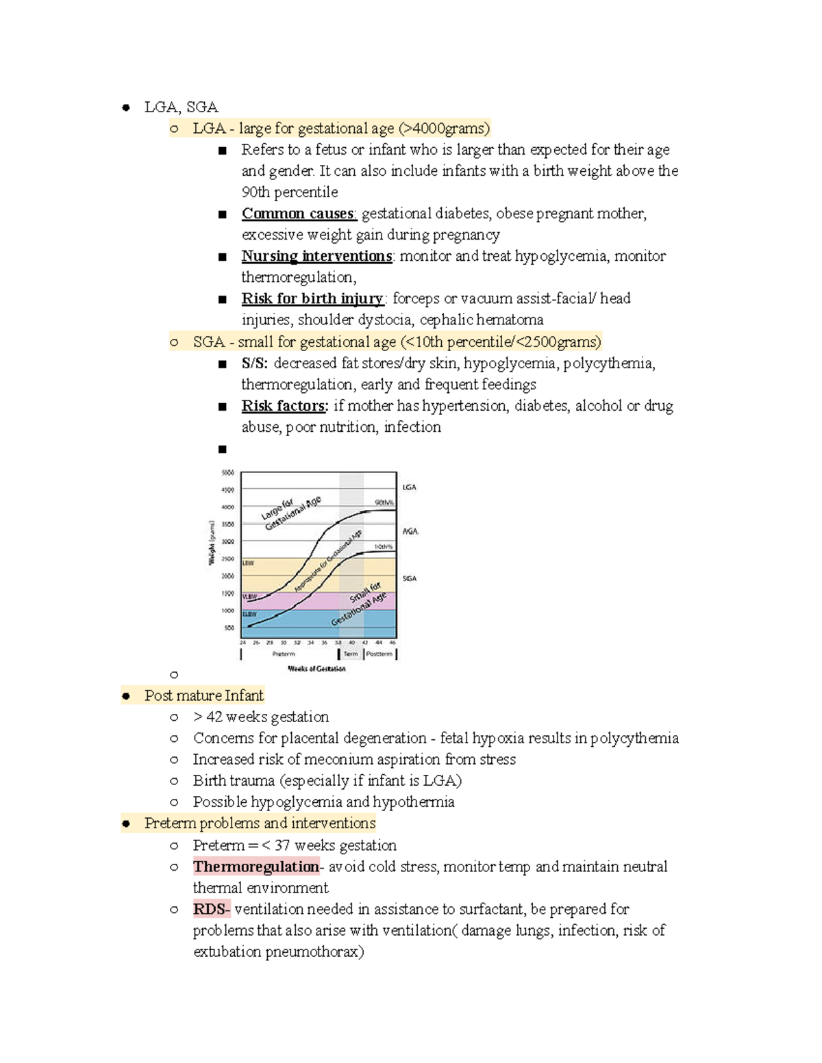 OB - Lecture Notes Newborn Complications - LGA, SGA LGA - large for ...