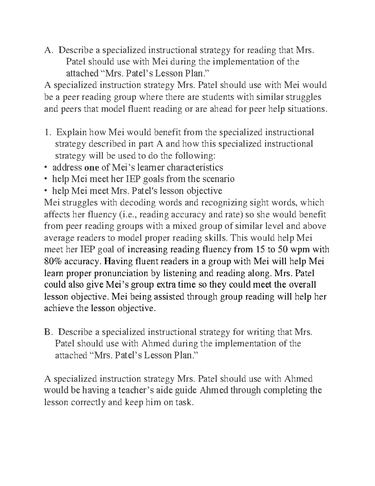 D152 inclusive classroom task v2 - A. Describe a specialized ...