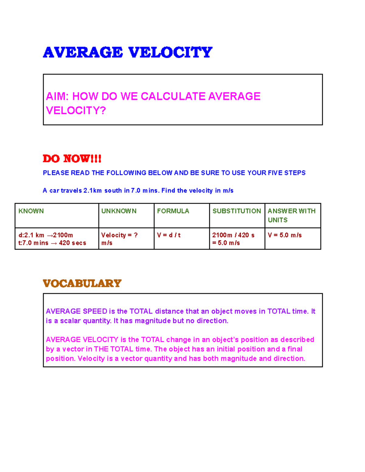 Average Velocity Average Velocity Aim How Do We Calculate Average