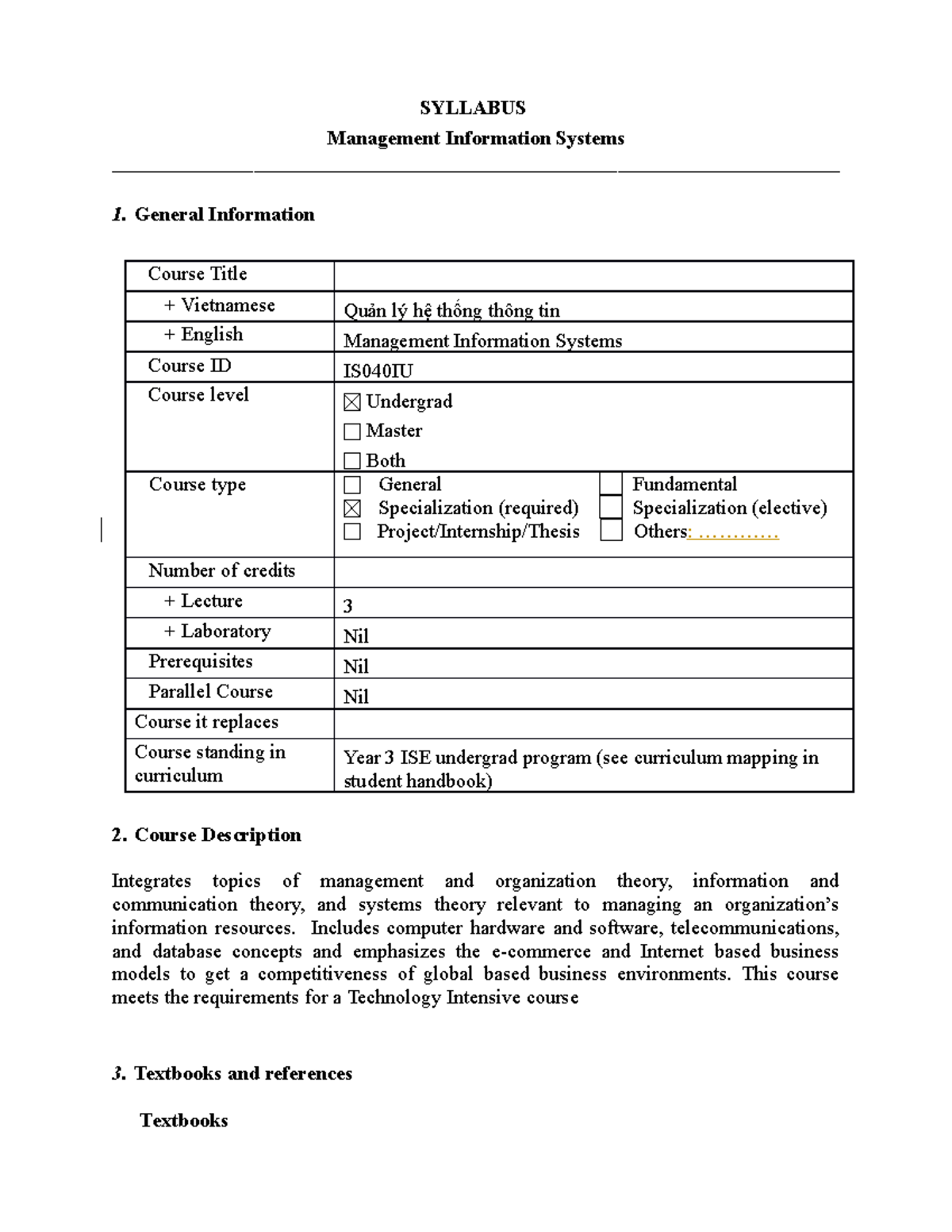 Syllabus BS-MS IS040IU Management Information Systems - Introduction to ...