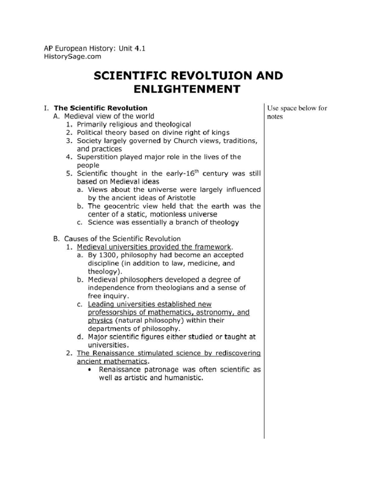 Outline Notes Scientific REvolution and Enlightenment Schoology - Studocu