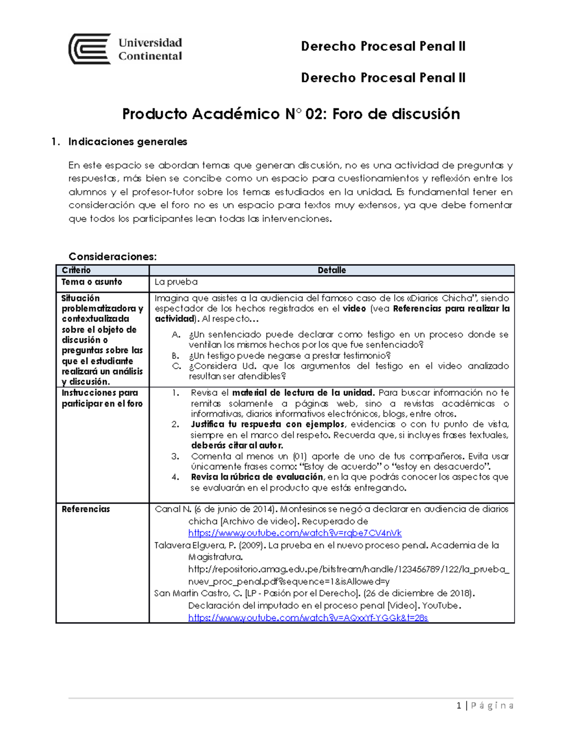 Producto académico no. 2 - Producto Académico N° 02: Foro de discusión 1. Indicaciones generales ...