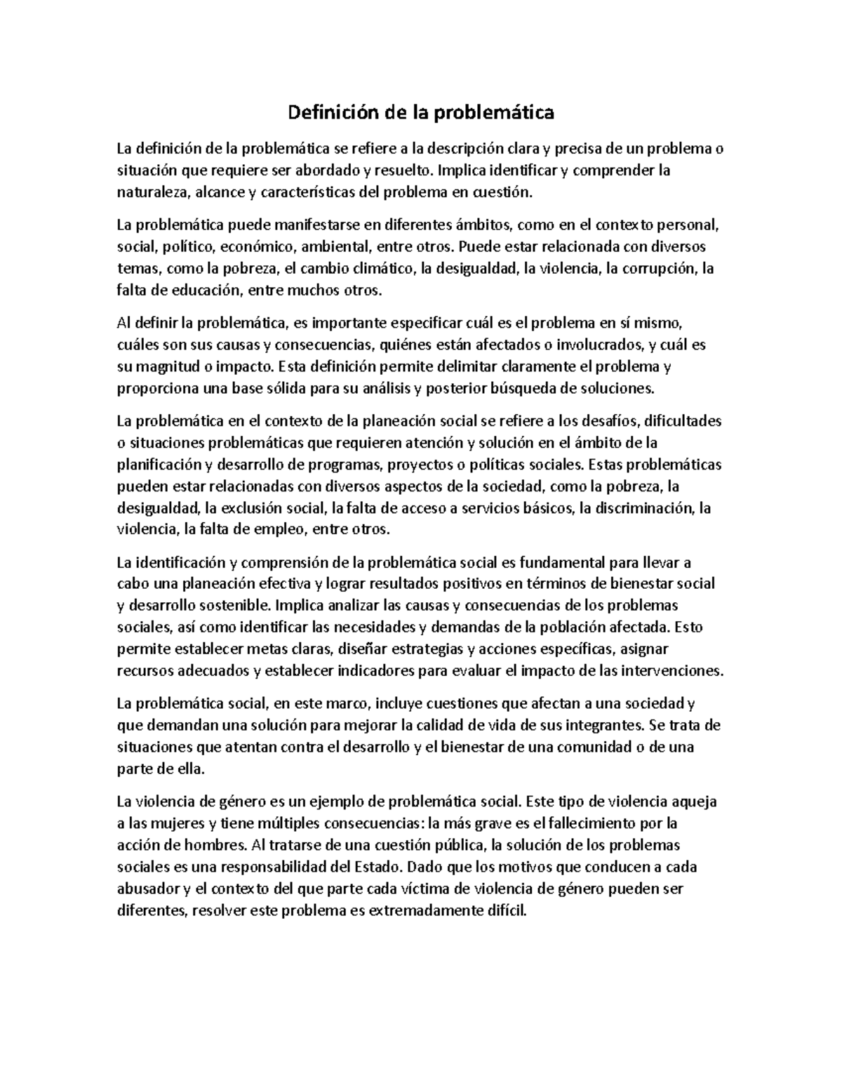 Planeacion Administrativa ( Repaso) - Definición de la problemática La ...