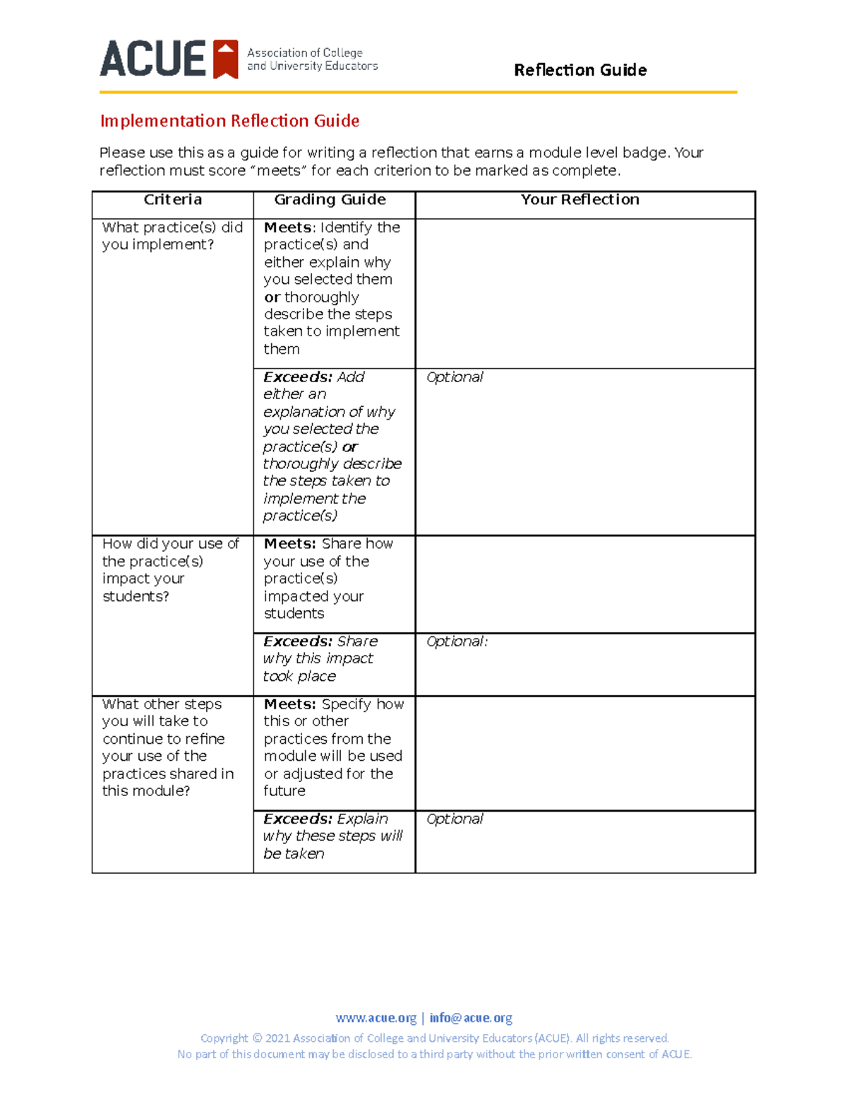 Implementation Reflection Guide 11 Implementation Reflection Guide Please Use This As A