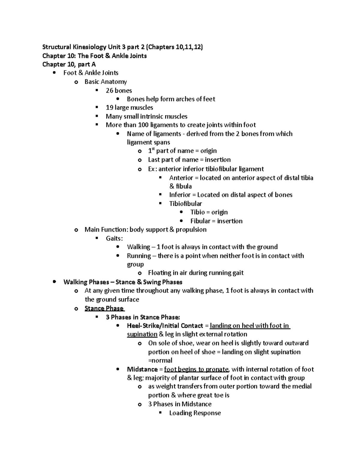 Struct.Kins. Foot and Ankle Joint Notes - Structural Kinesiology Unit 3 ...
