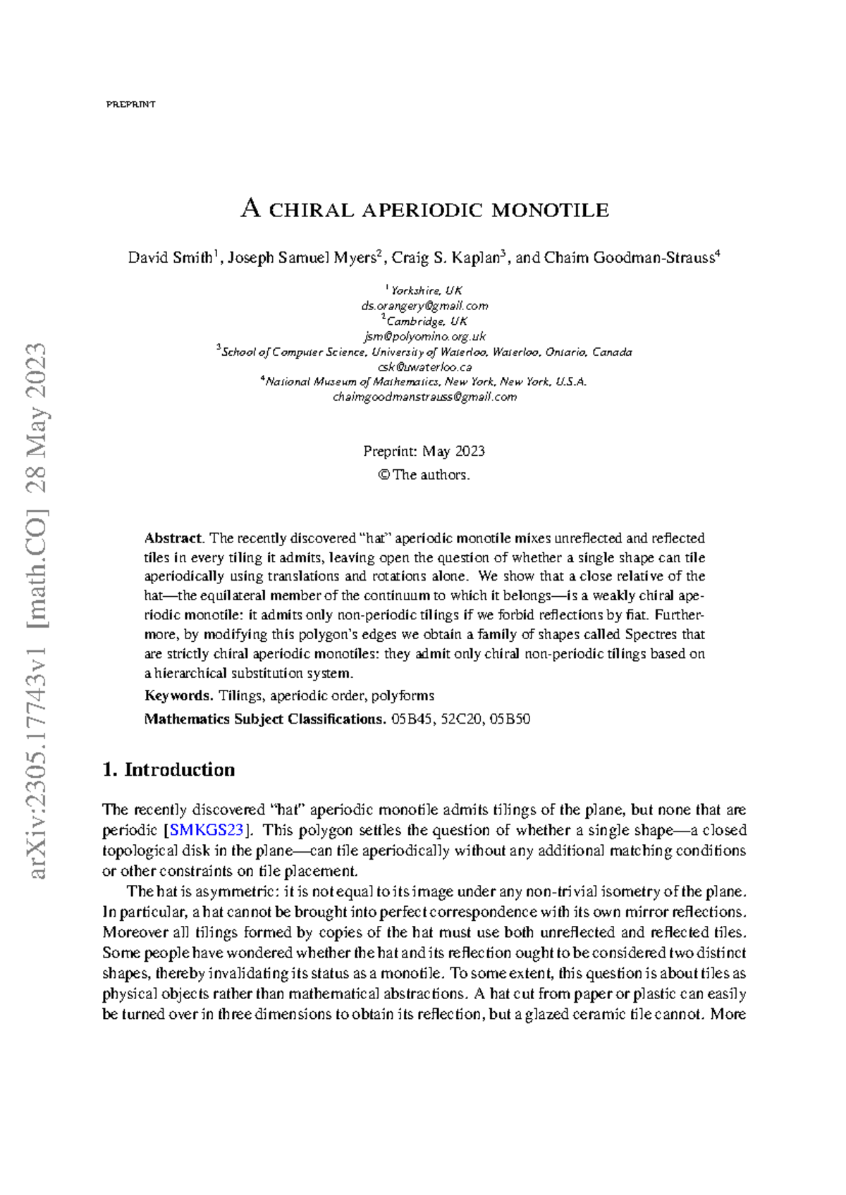 Achiral aperiodic monotile - preprint A chiral aperiodic monotile David ...
