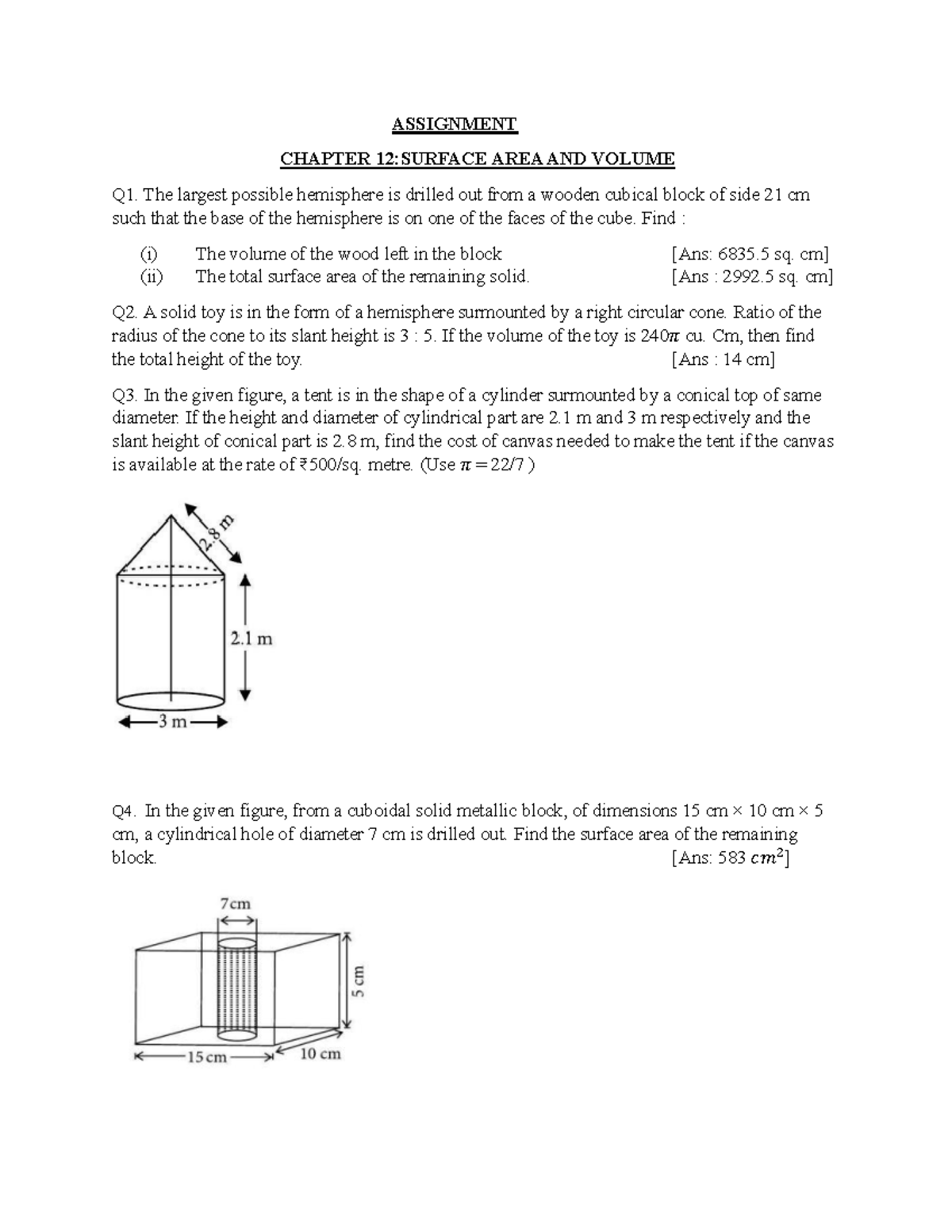 CH 12 Surface AREA AND Volume - ASSIGNMENT CHAPTER 12:SURFACE AREA AND ...
