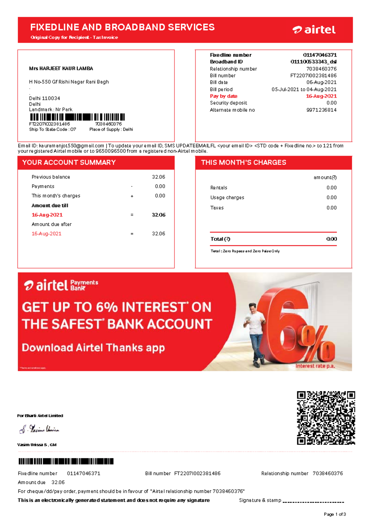 Telephone Bill 011100533343 dsl-unlocked - FIXEDLINE AND BROADBAND ...