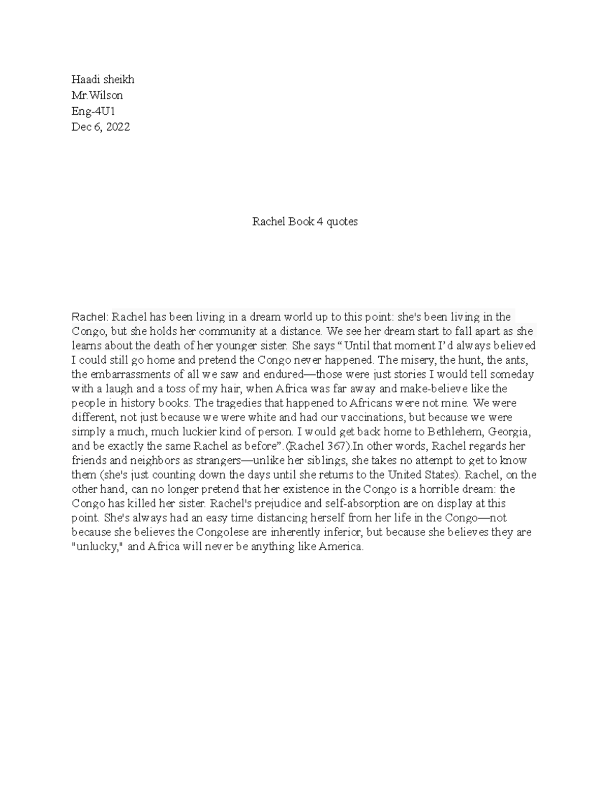 Rachel book 4 qoutes - it'll help - Haadi sheikh Mr Eng-4U Dec 6, 2022 ...