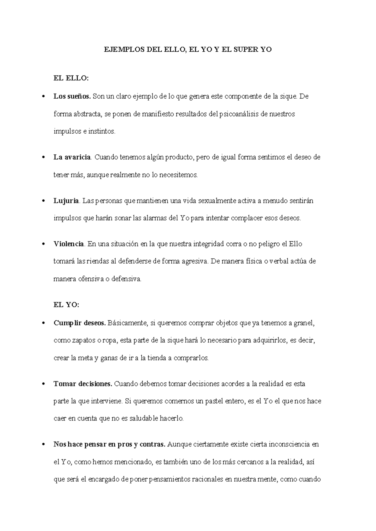 Ejemplos DEL ELLO YO Y Super YO docx - EJEMPLOS DEL ELLO, EL YO Y EL ...