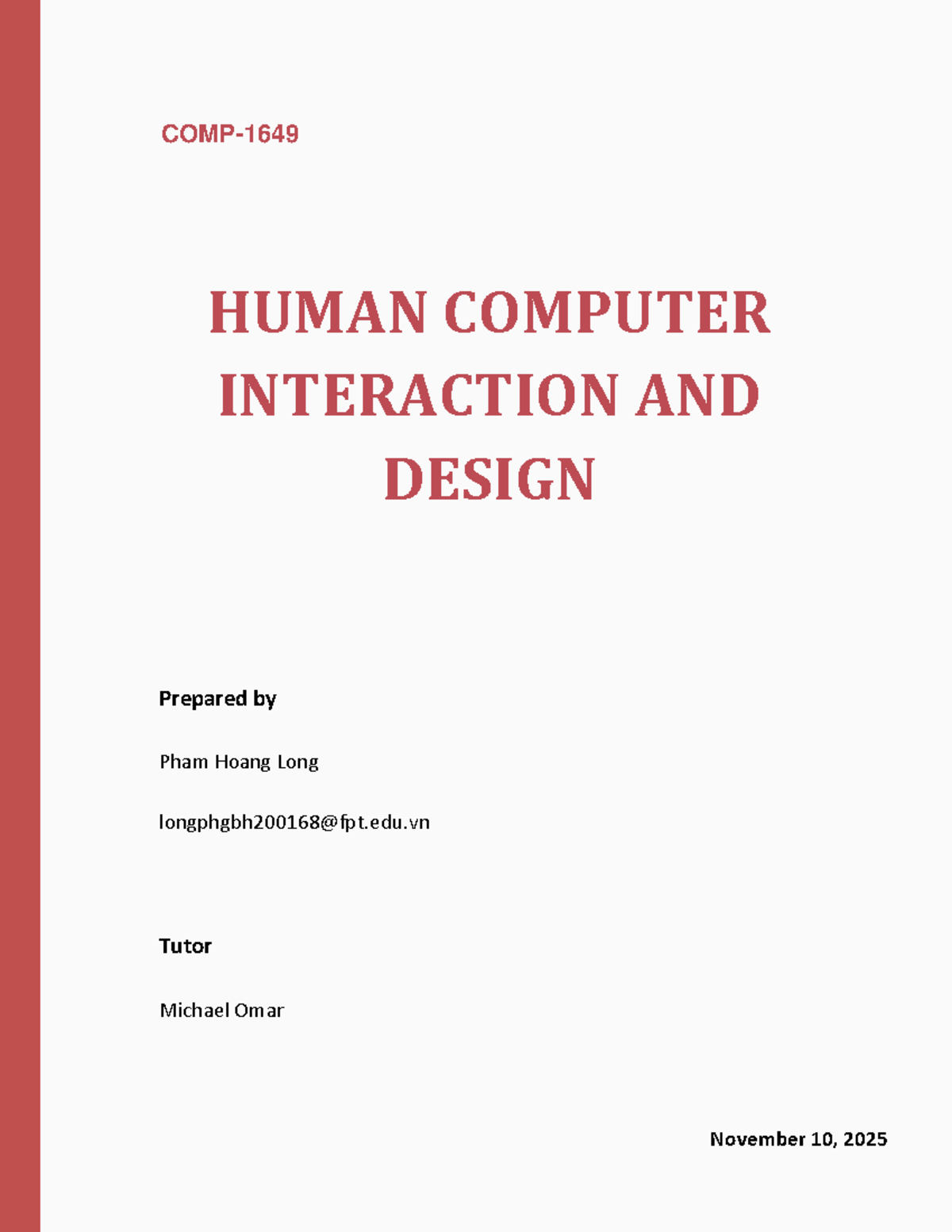 COMP1649-Human Computer Interaction and Design-GBH2001 68 - COMP- 1649 Prepared by Pham Hoang ...