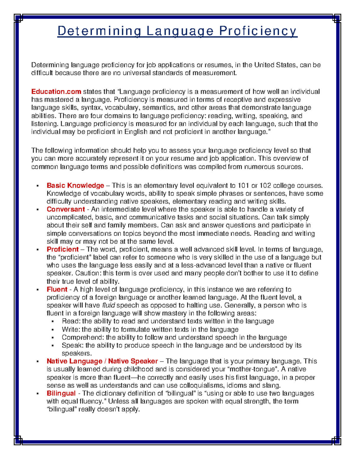 Determining language proficiency - Determining Language Proficiency ...