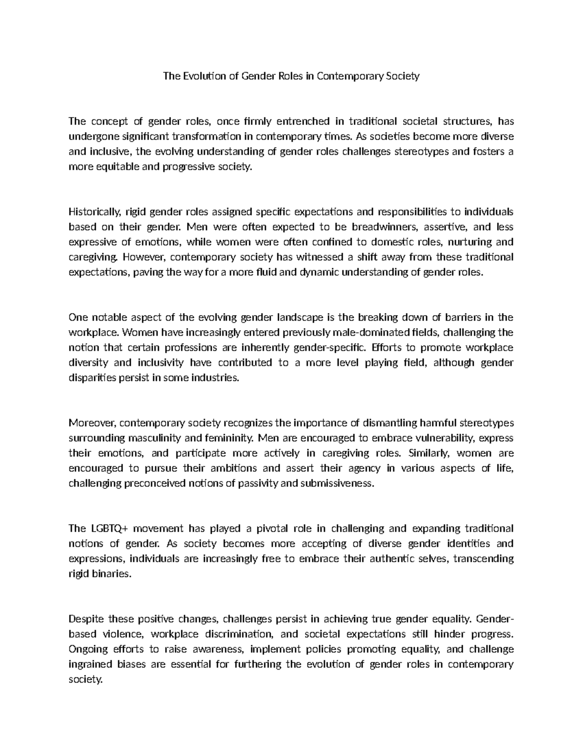 1.9 The Evolution of Gender Roles in Contemporary Society - As ...