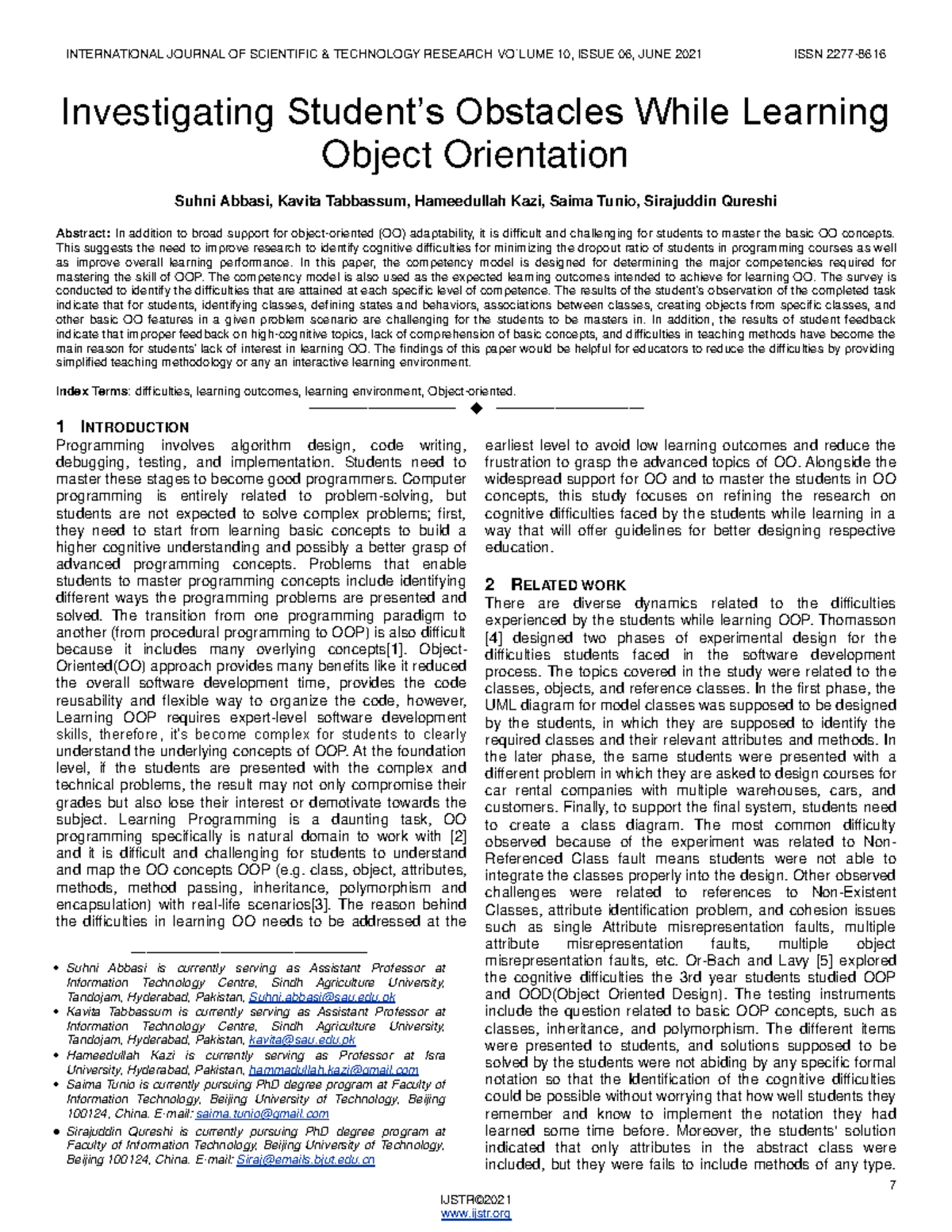 Investigating Students Obstacles While Learning Object Orientation - 7 ...