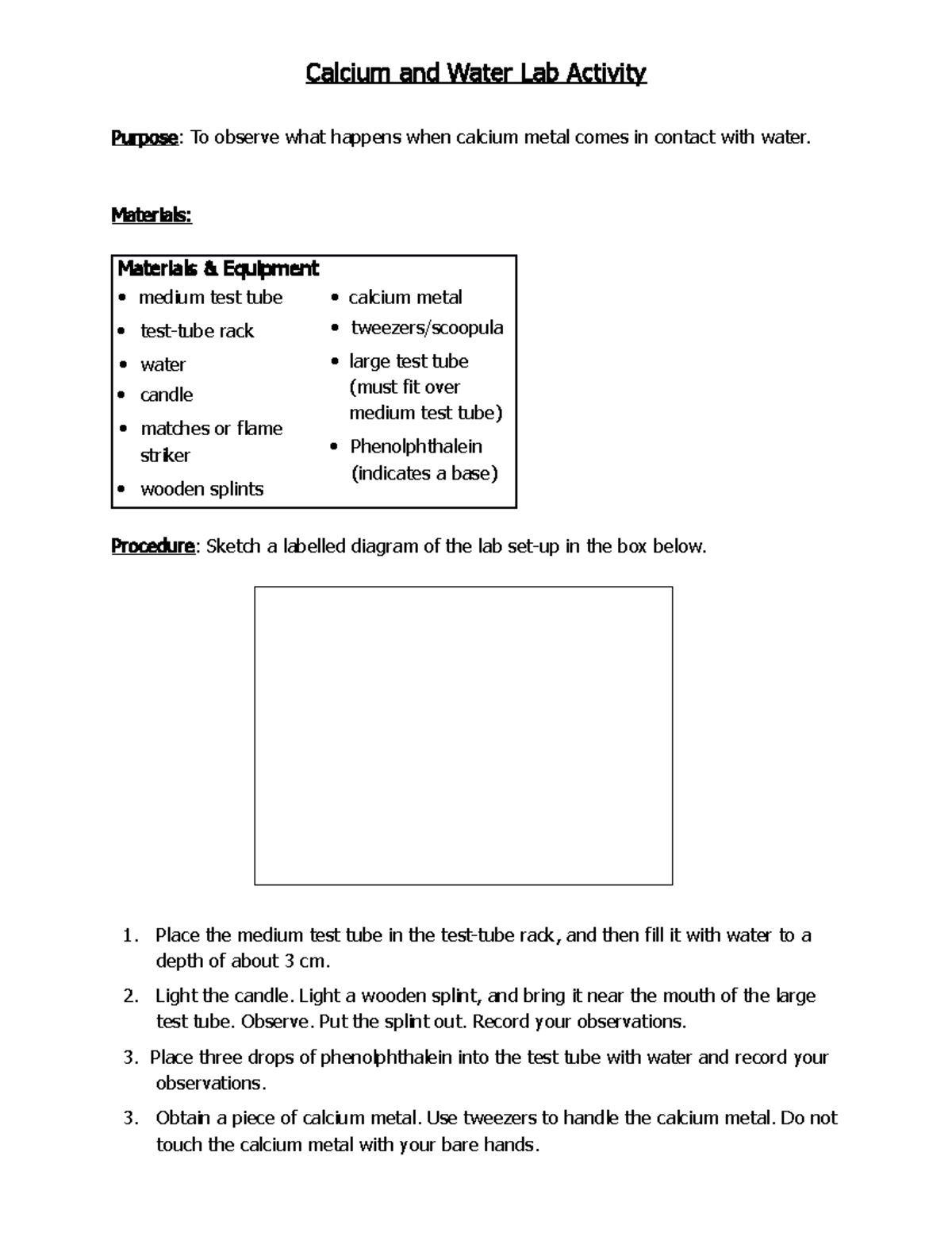 Calcium and Water Lab Activity - Calcium and Water Lab Activity Purpose ...