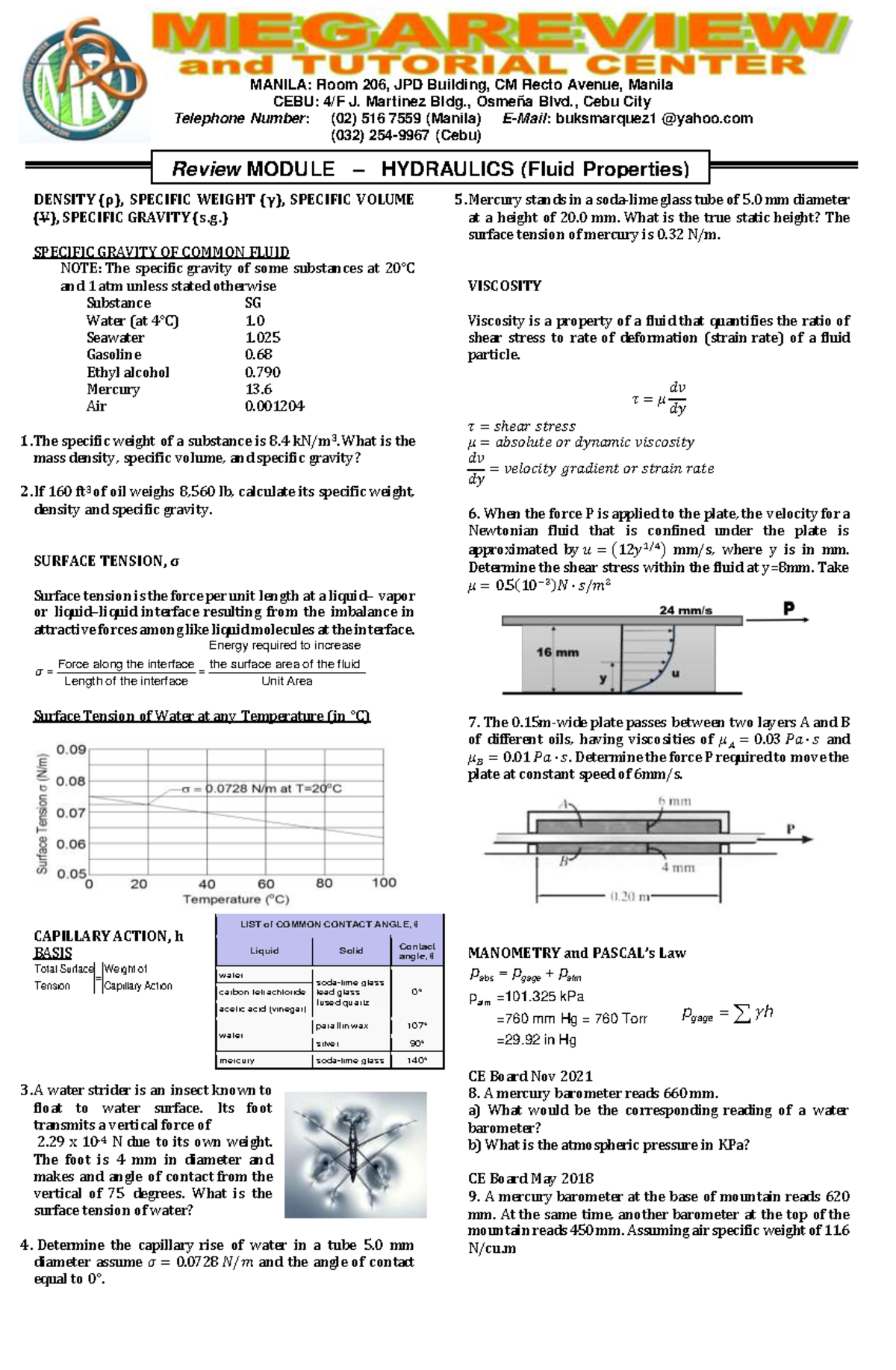 Hydraulics_Practice - MANILA: Room 206, JPD Building, CM Recto Avenue ...