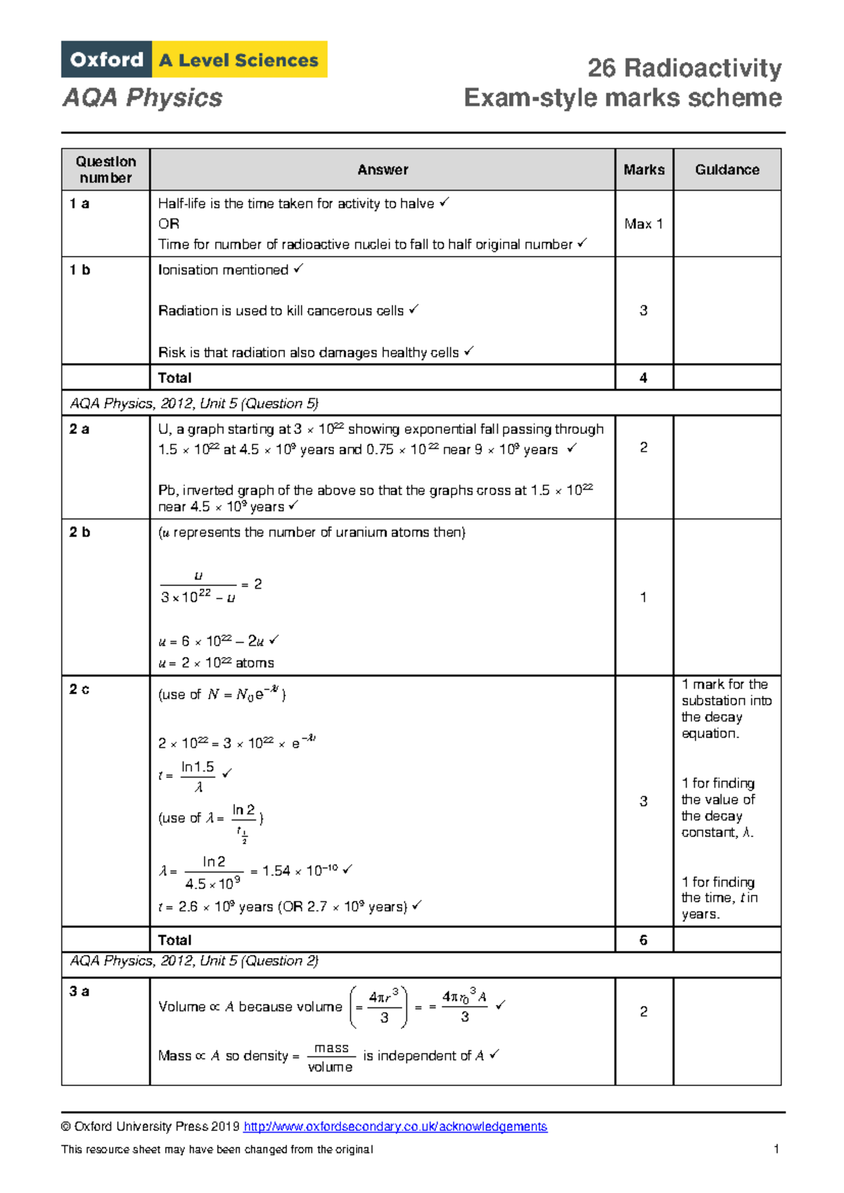 Oxo APhy Q 26uu xm01 xxaann - AQA Physics Exam-style marks scheme ...