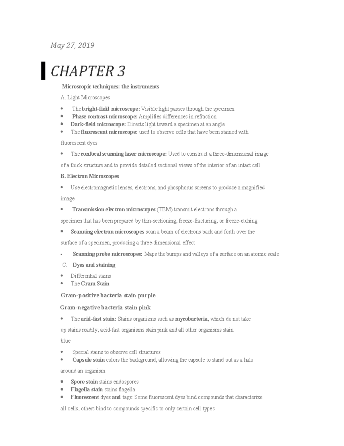 Chapter 1 Micro outline - May 27, 2019 CHAPTER 3 Microscopic techniques ...