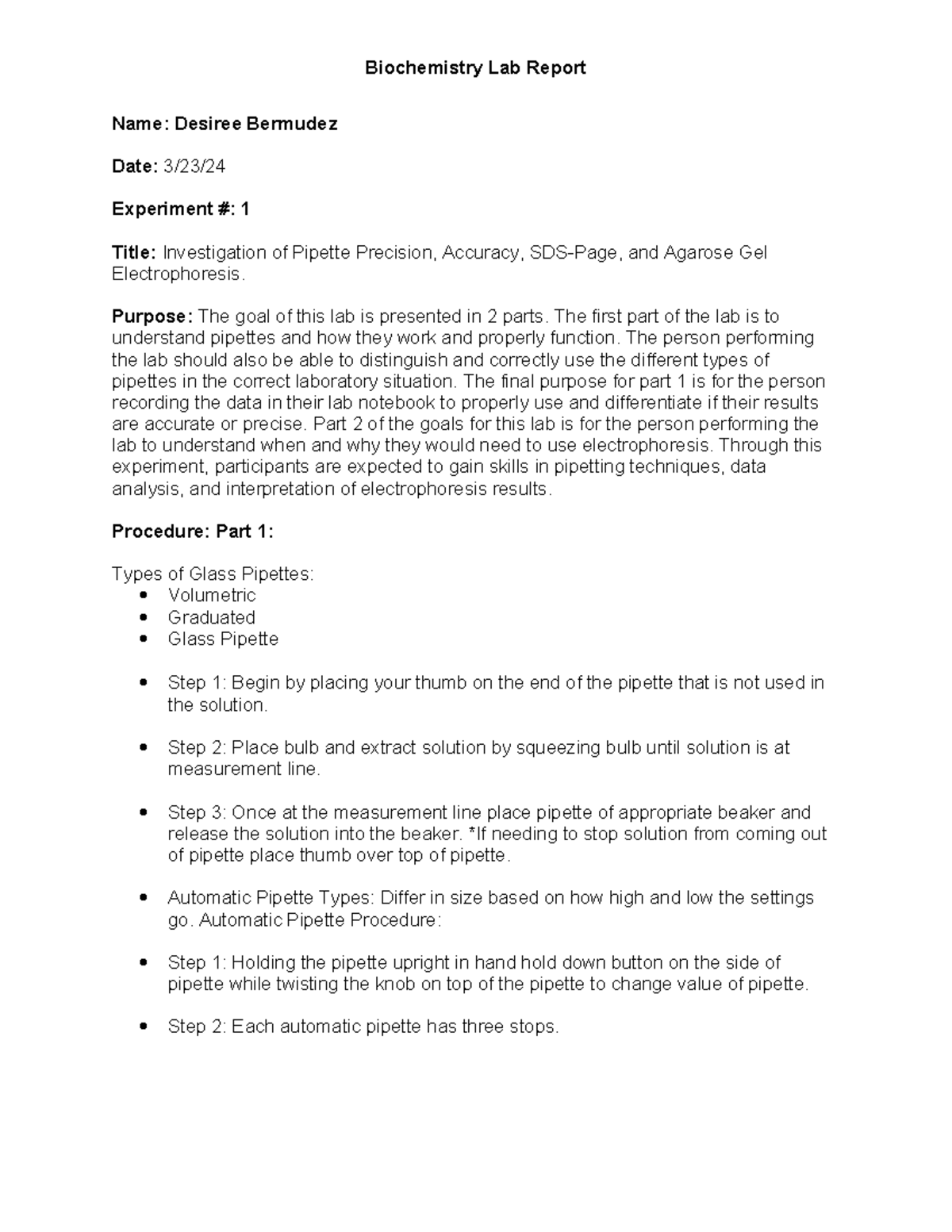 Biochemistry Lab Report Template - Biochemistry Lab Report Name ...