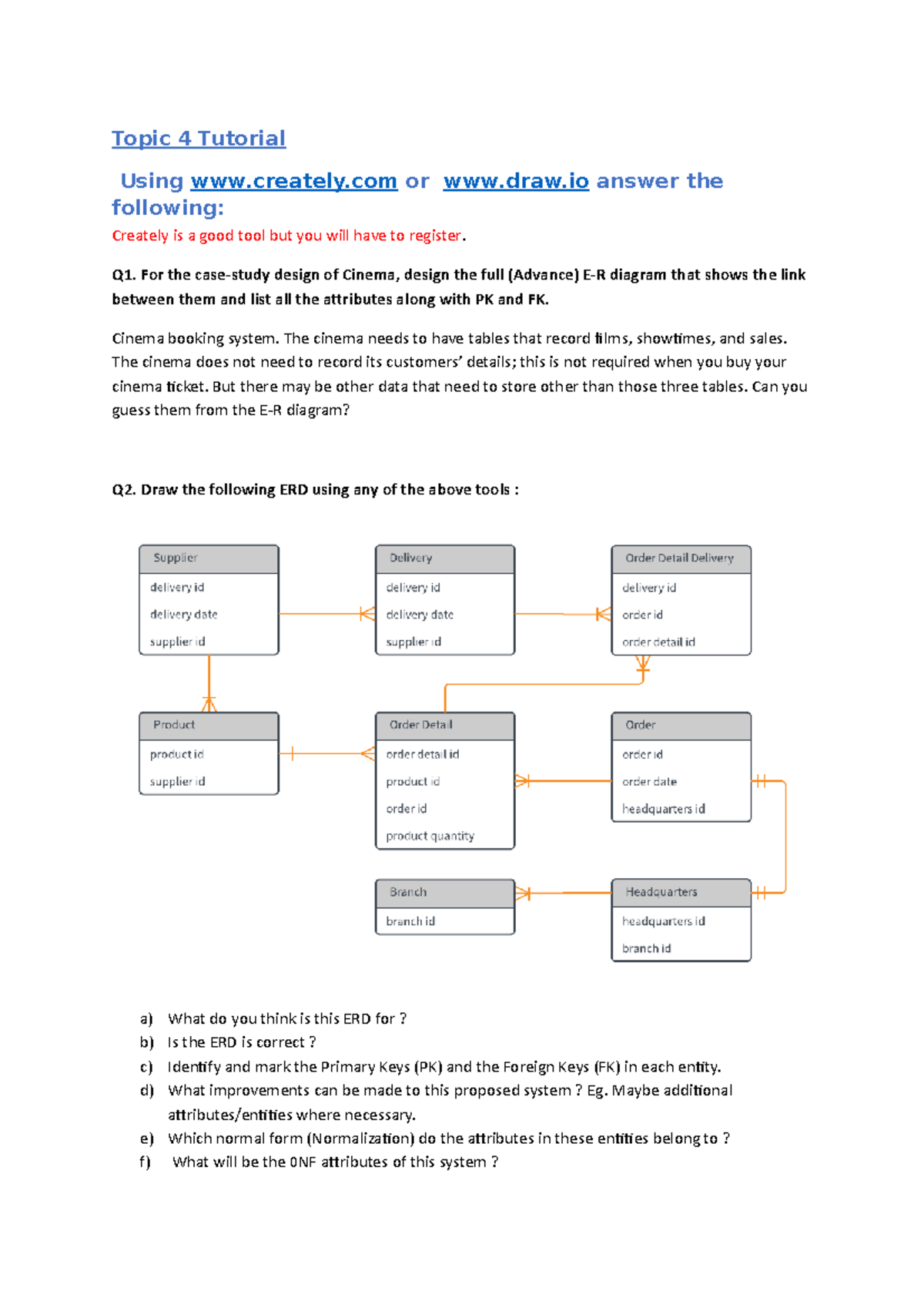 Topic 4 Normalization And Erd Topic 4 Tutorial Using Creately Or Draw Answer The Following