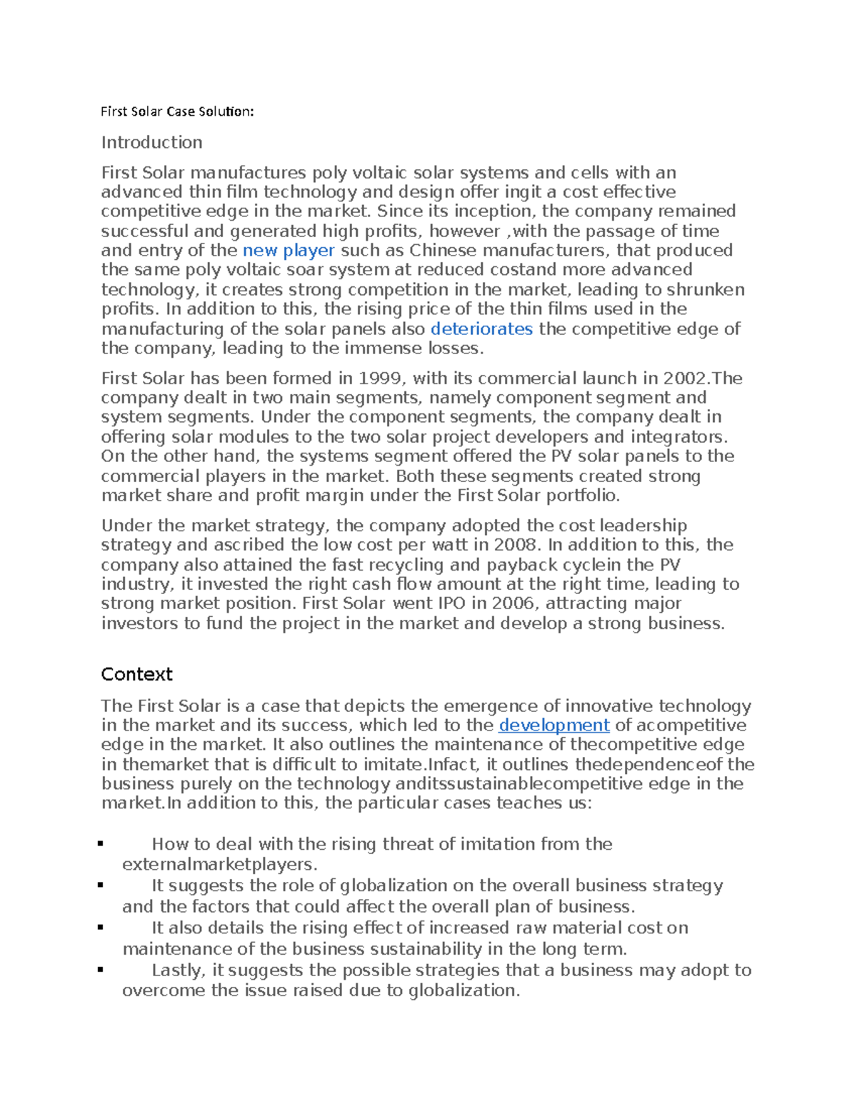 First Solar Case Solution - First Solar Case Solution: Introduction ...
