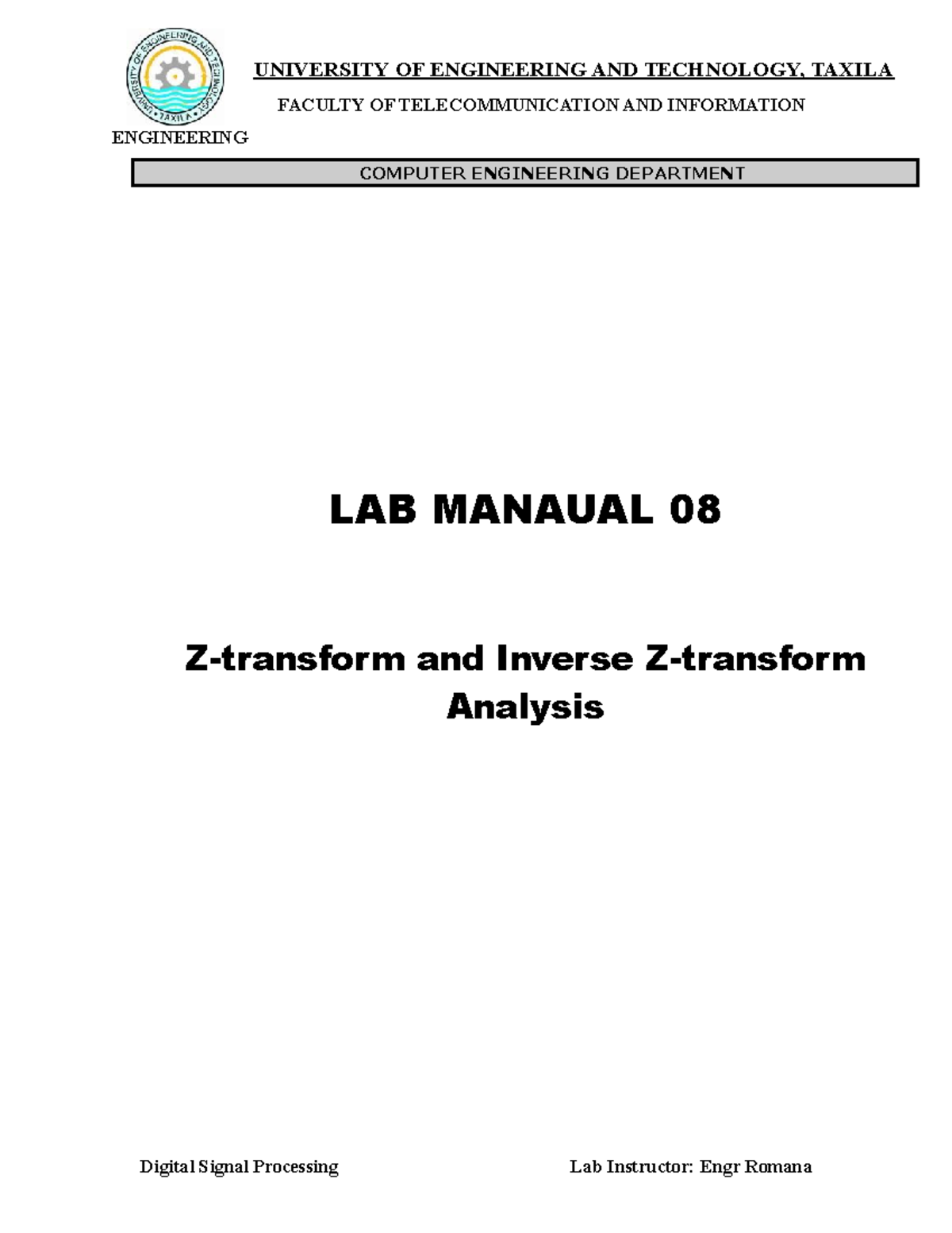 Lab 8-transform and Inverse Z-transform Analysis - FACULTY OF ...