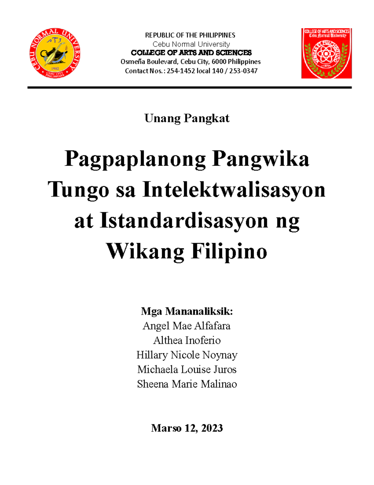 Pangkat-1 -Panggitnang-Kahingian-ng-Kurso - Cebu Normal University ...