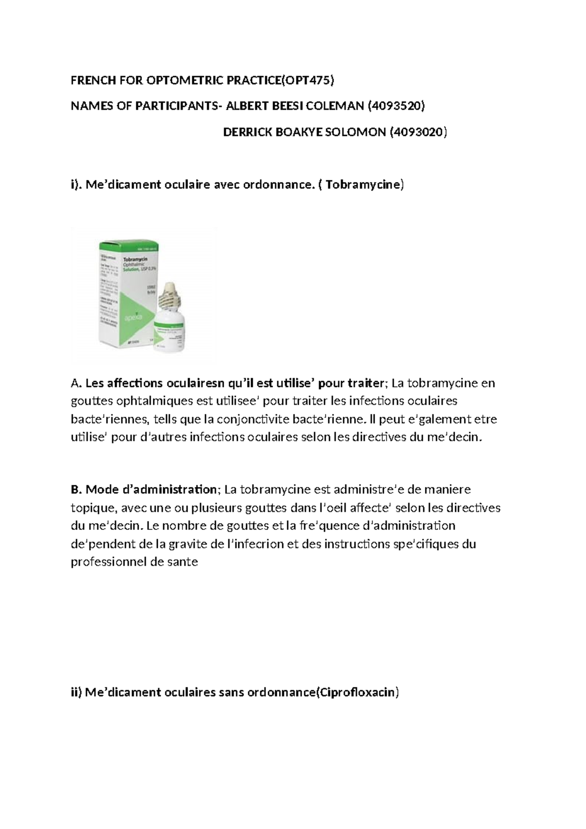 ME' Dicaments Ophthalmoloqiques( Albert Beesi Coleman-4093520, Derrick ...