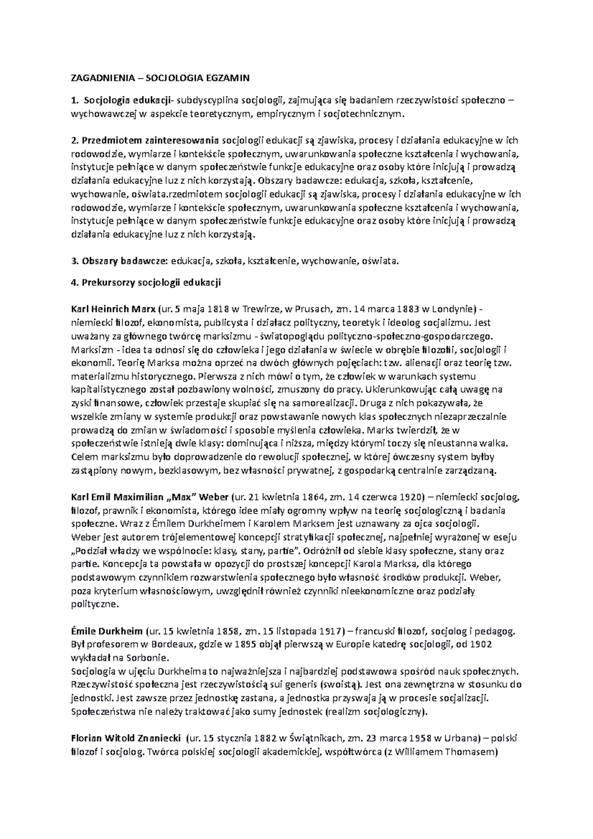 Egzamin socjologia - Inne - ZAGADNIENIA – SOCJOLOGIA EGZAMIN 1. Socjologia edukacji ...