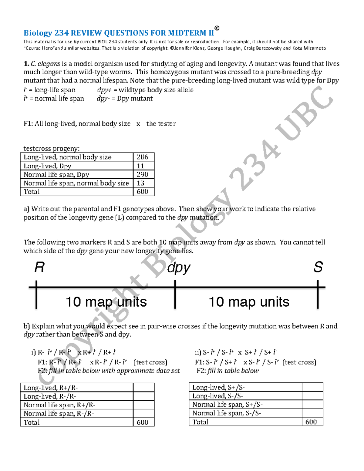 234 Midterm II review problems - Biology 234 REVIEW QUESTIONS FOR ...