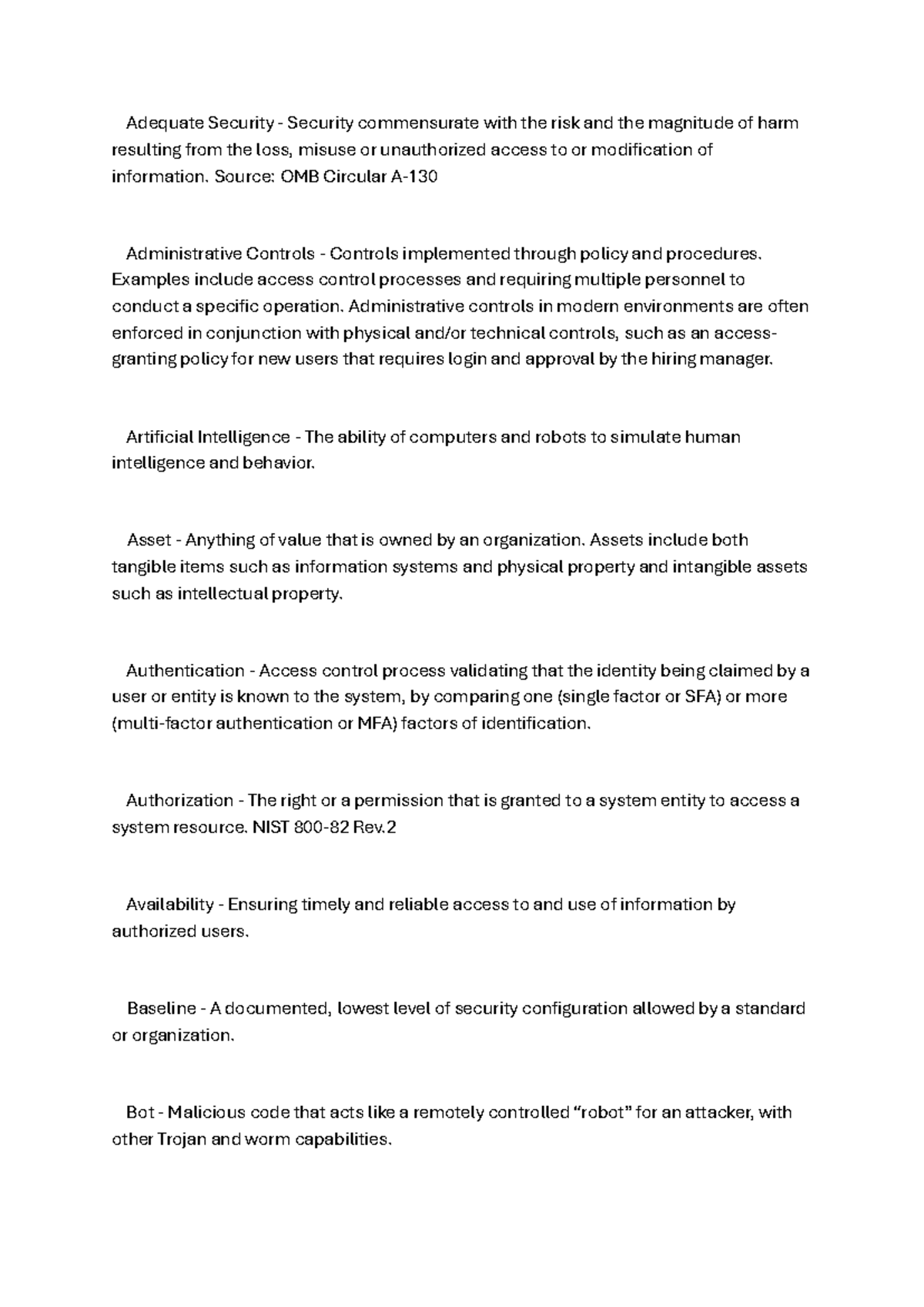 Definations - All required important definitions - Adequate Security ...