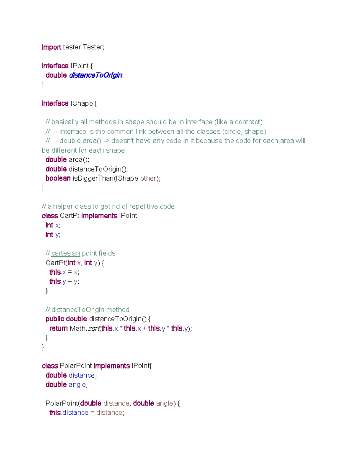 CS 2510 Lecture 4 Notes - import tester; interface IPoint { double ...