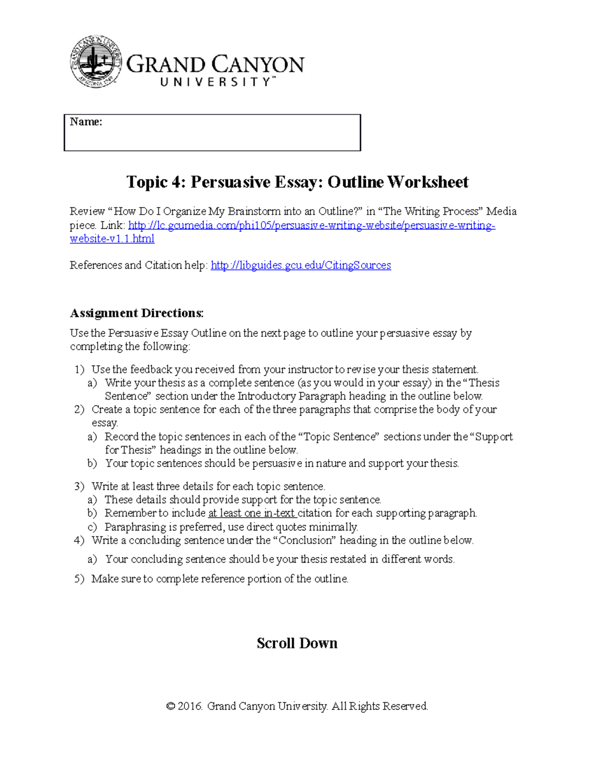 PHI105 T4 Persuasive Essay Outline Worksheet (A) - Name: Topic 4 ...