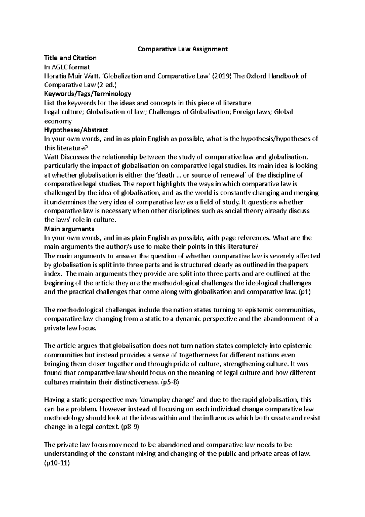 Comparative Law Assignment - Comparative Law Assignment Title and ...