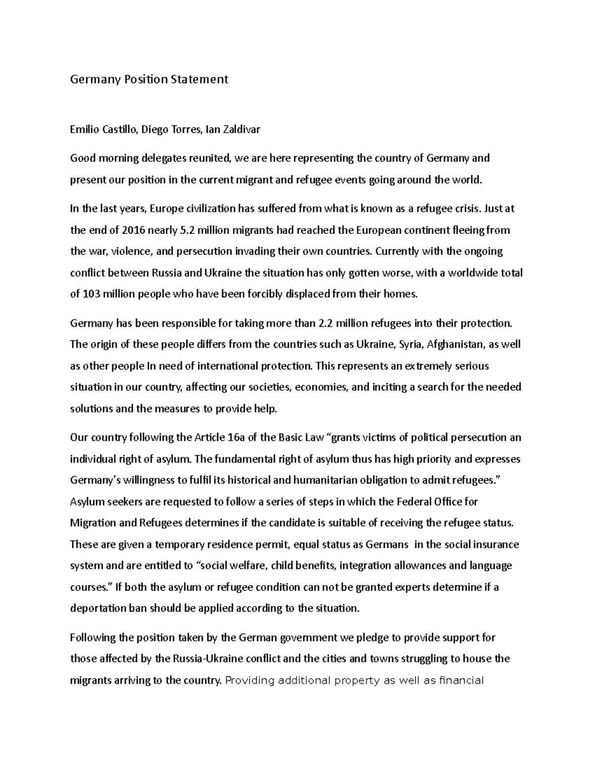 Germany Position Statement - Germany Position Statement Emilio Castillo ...