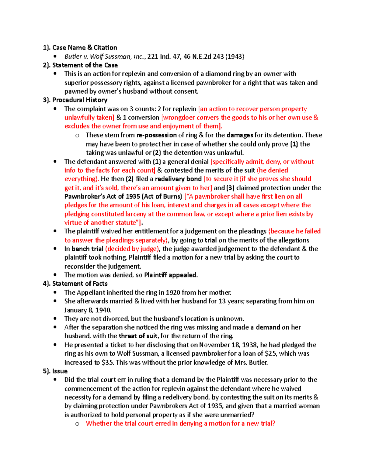 Butler v. Wolf Sussman Case Brief - 1). Case Name & Citation Butler v ...