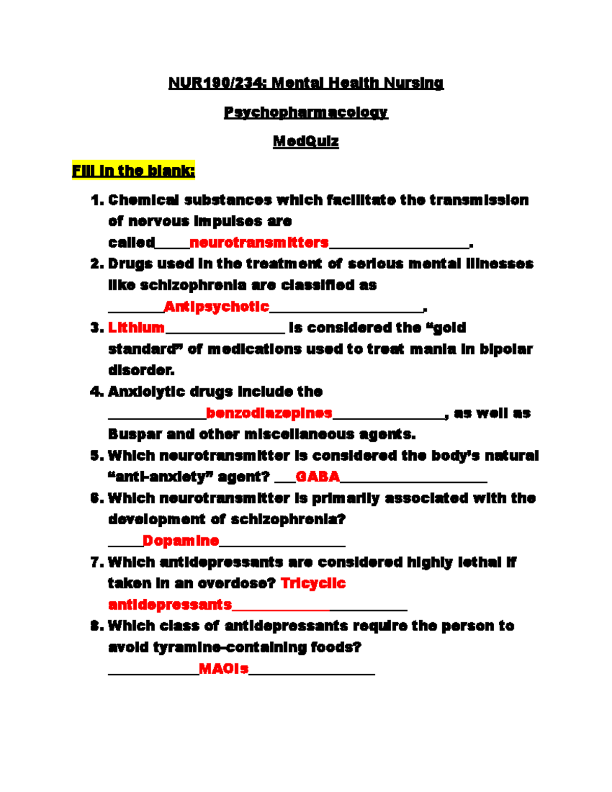Med Quiz covert - med quiz ch 13 - NUR 190 / 234 : Mental Health ...