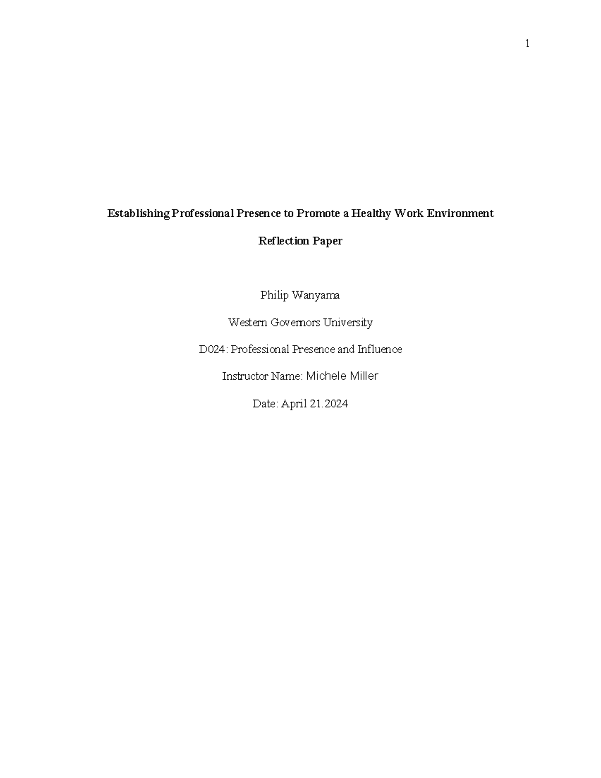 Reflection Paper-D024 04.24 - Establishing Professional Presence to ...