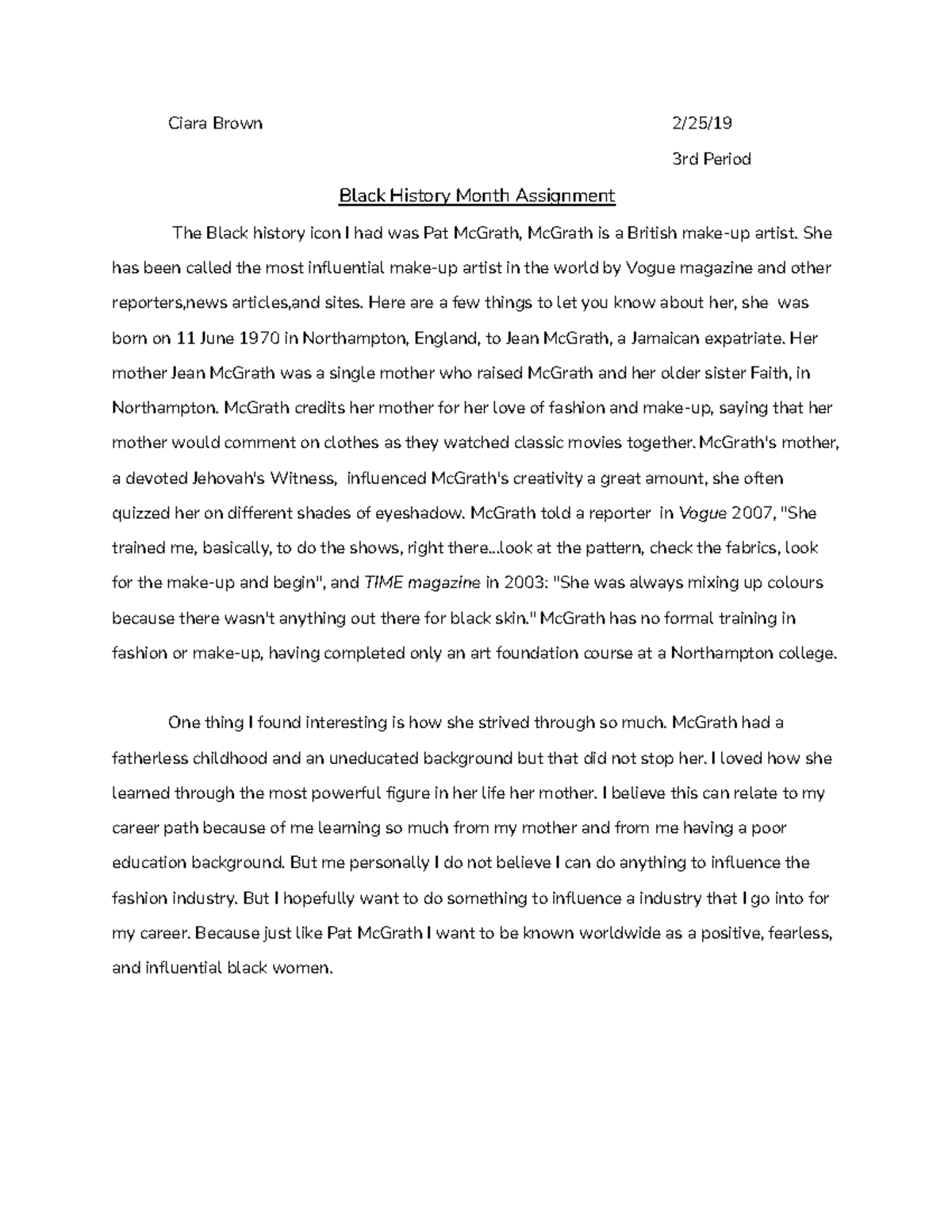 Untitled document - nothig - Ciara Brown 2/25/ 3rd Period Black History ...