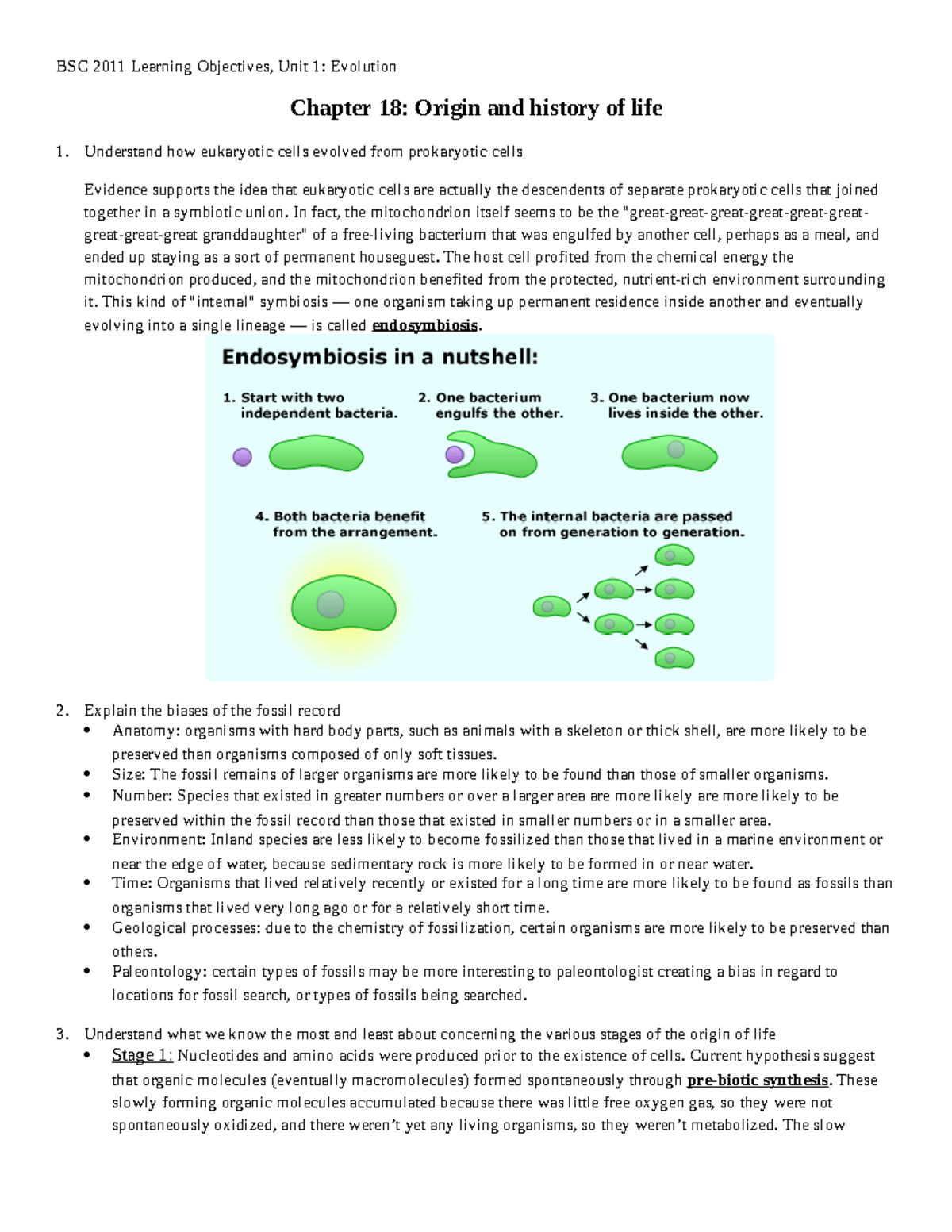 BSC 2011 Exam 1 Learning Objectives WITH Answers - BSC 2011 Learning ...