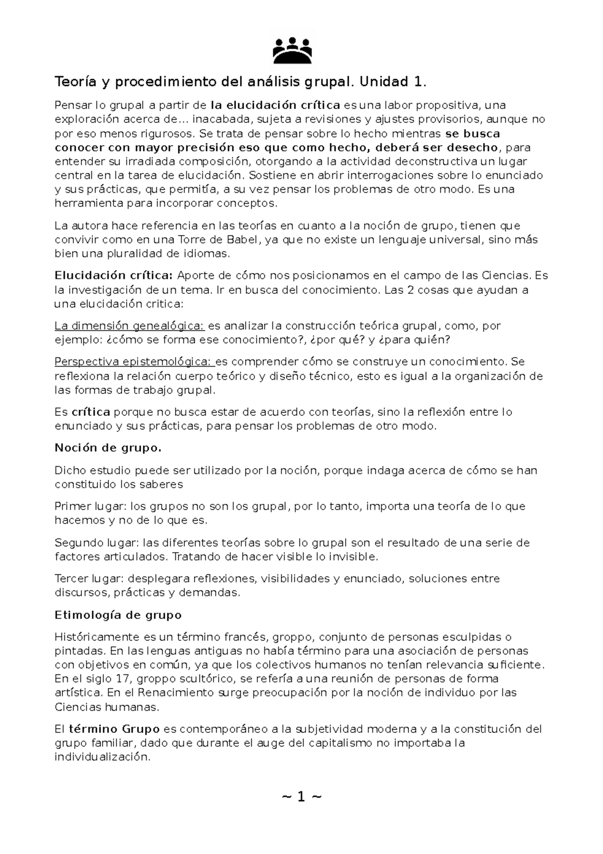 Final grupo - Analisis y procedimiento del analisis grupal - Teoría y procedimiento del análisis ...