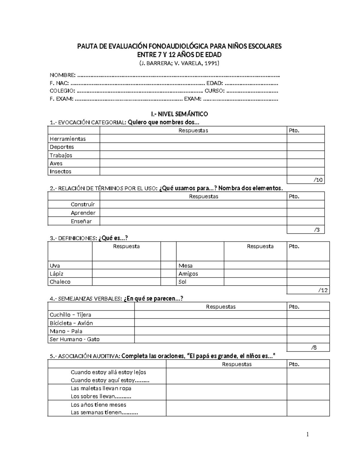 PEFE 7 A 12 - pauta de evaluación - PAUTA DE EVALUACIÓN FONOAUDIOLÓGICA ...