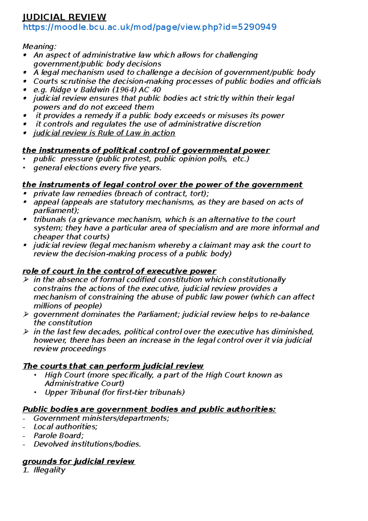 Judicial Review - Lecture notes 8-9-10 - JUDICIAL REVIEW Meaning: An ...