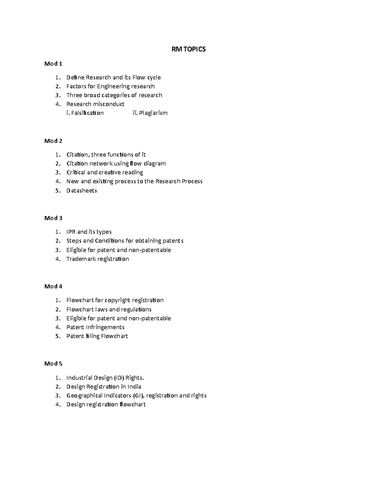 RM Topics - RM TOPICS Mod 1 1. Define Research and its Flow cycle 2 ...